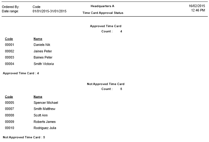 Time Card Approval Status Time Card Approval Status